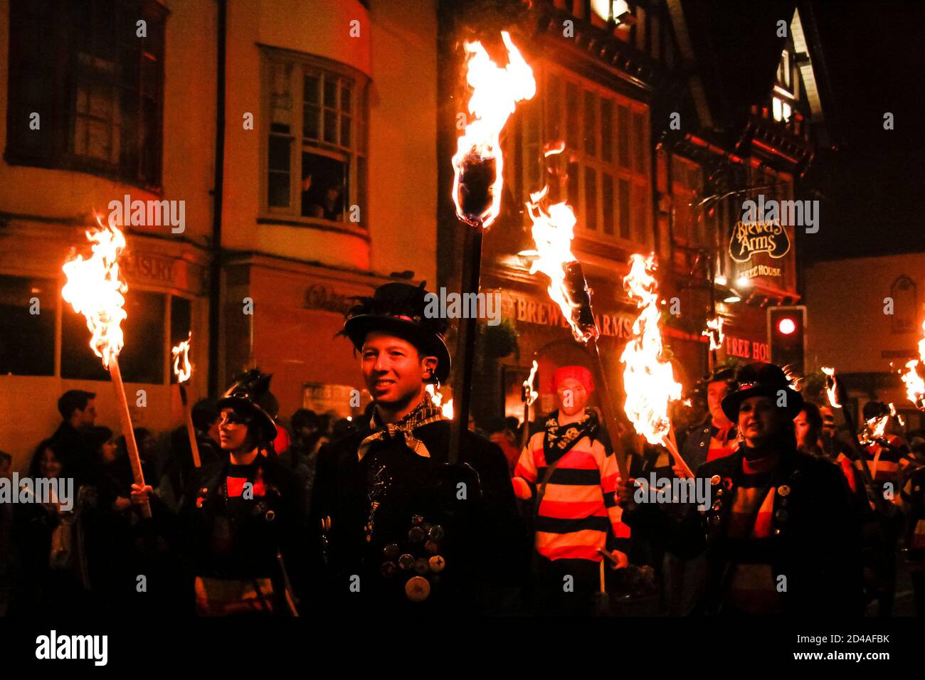 Flaming torches of the street parade Lewes Bonfire celebration in ...