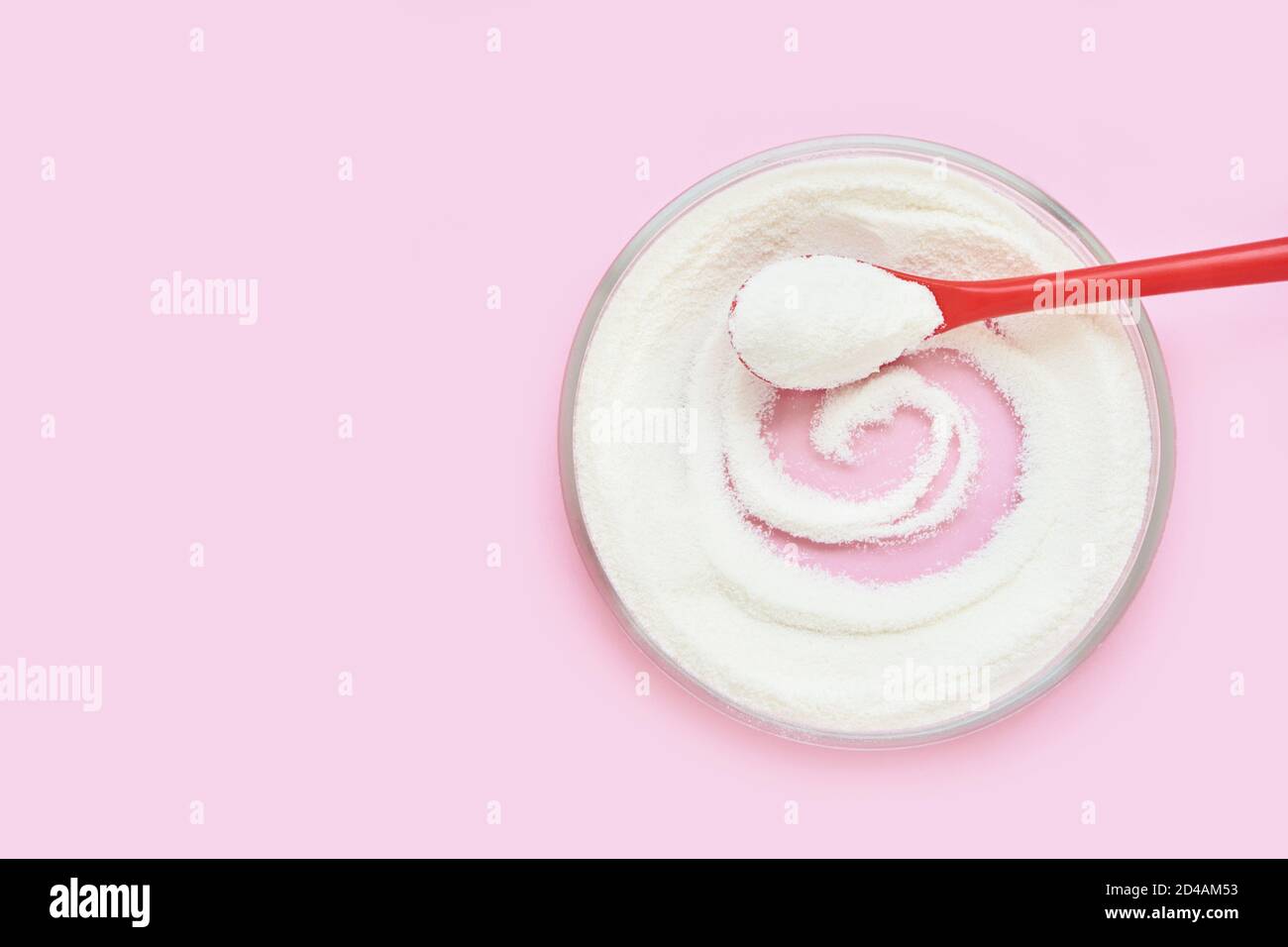 Collagen white powder. Pastel color background. Health product Stock ...