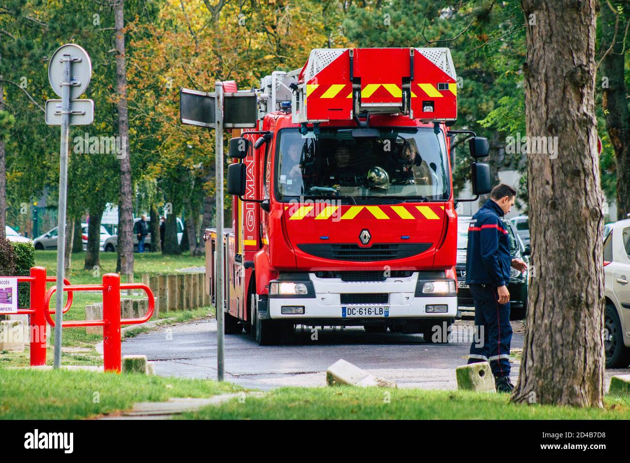 Reims France October 08, 2020 View of a French fire engine in ...