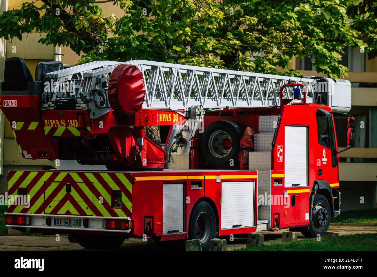 Reims France October 08, 2020 View of a French fire engine in ...