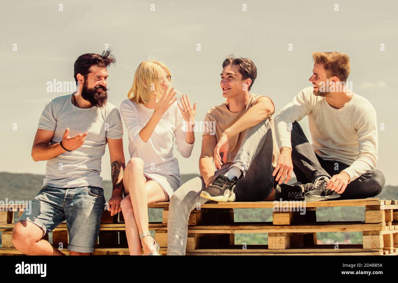 group of four people. great fit for day off. best friends. Summer ...