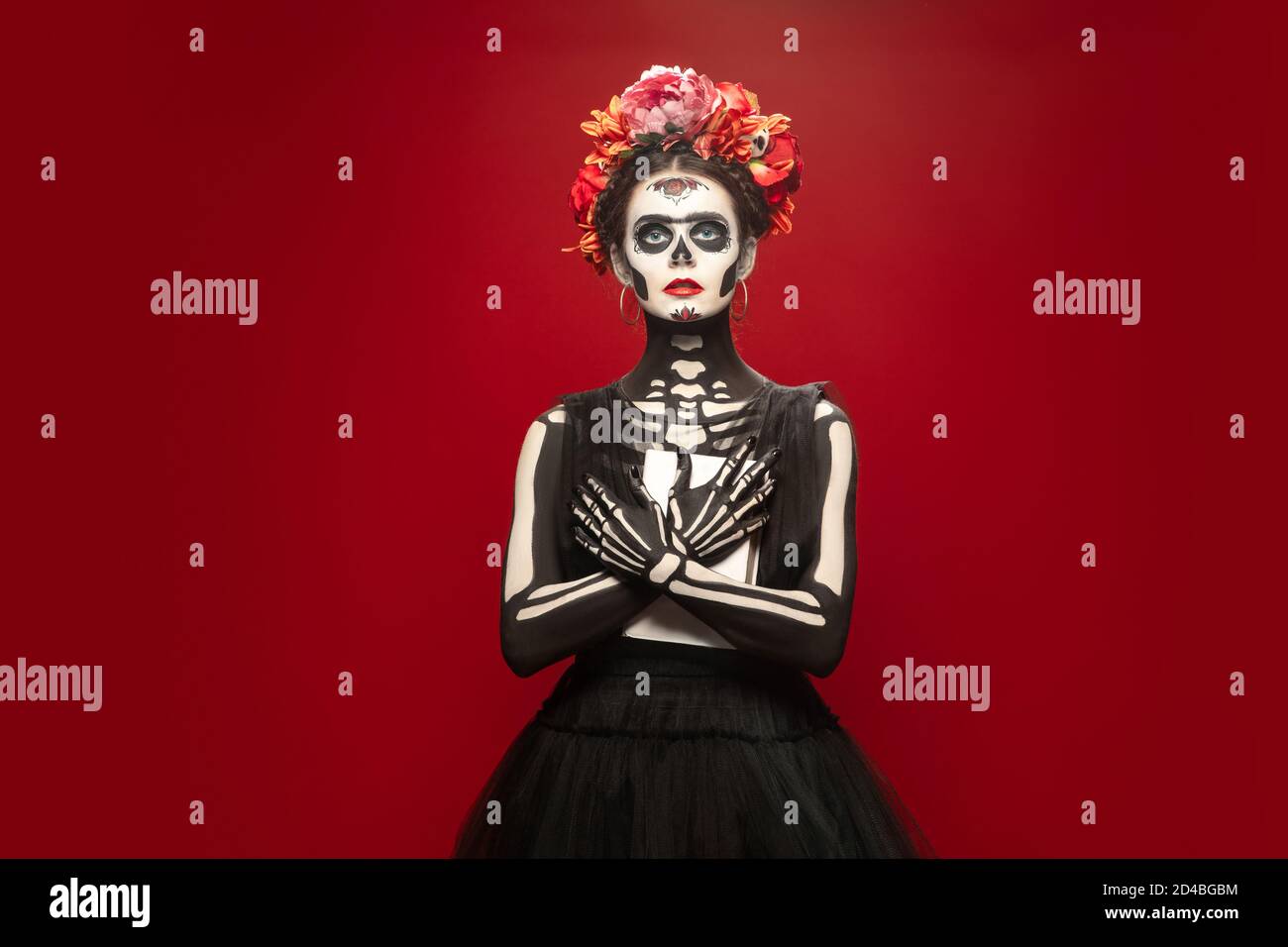 Book. Young girl like Santa Muerte Saint death or Sugar skull with ...