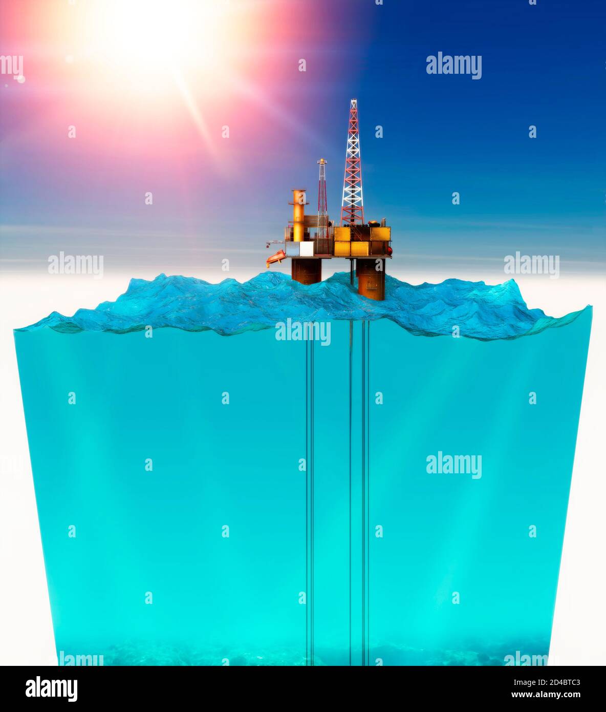 Oil rig, oil extraction. Refining of crude oil. Marine installation for ...