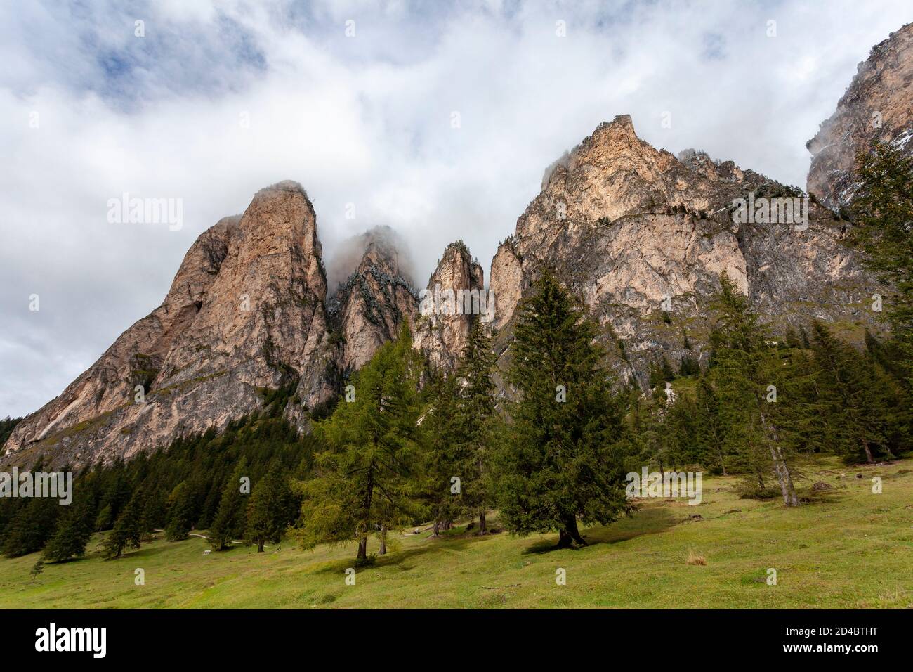 Mountain peaks in the Puez Group of the Vallunga valley, near Selva ...