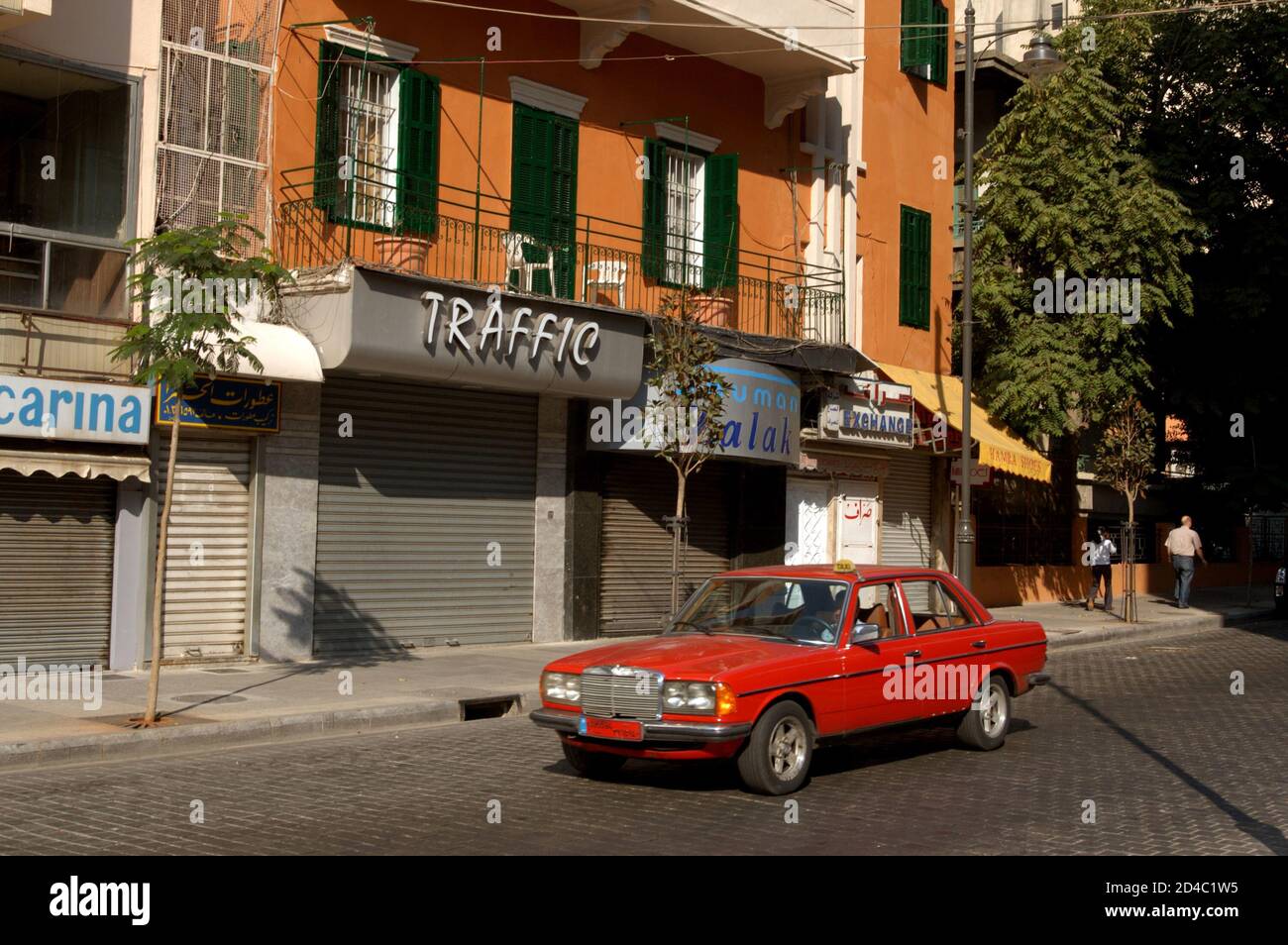 A red Mercedes car parked aside Rue Hamra Street in Beirut Stock Photo ...