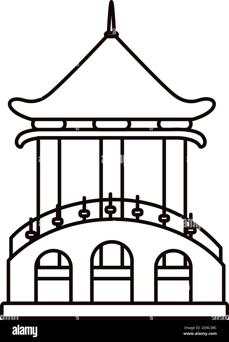 chinese tower columns structure line style icon vector illustration ...