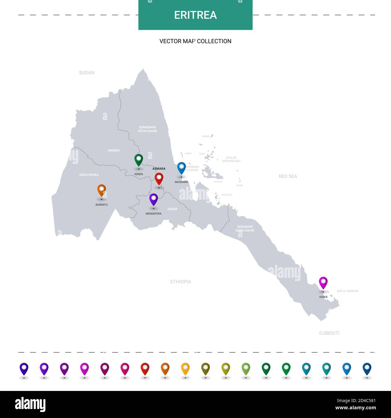 Eritrea map with location pointer marks. Infographic vector template ...