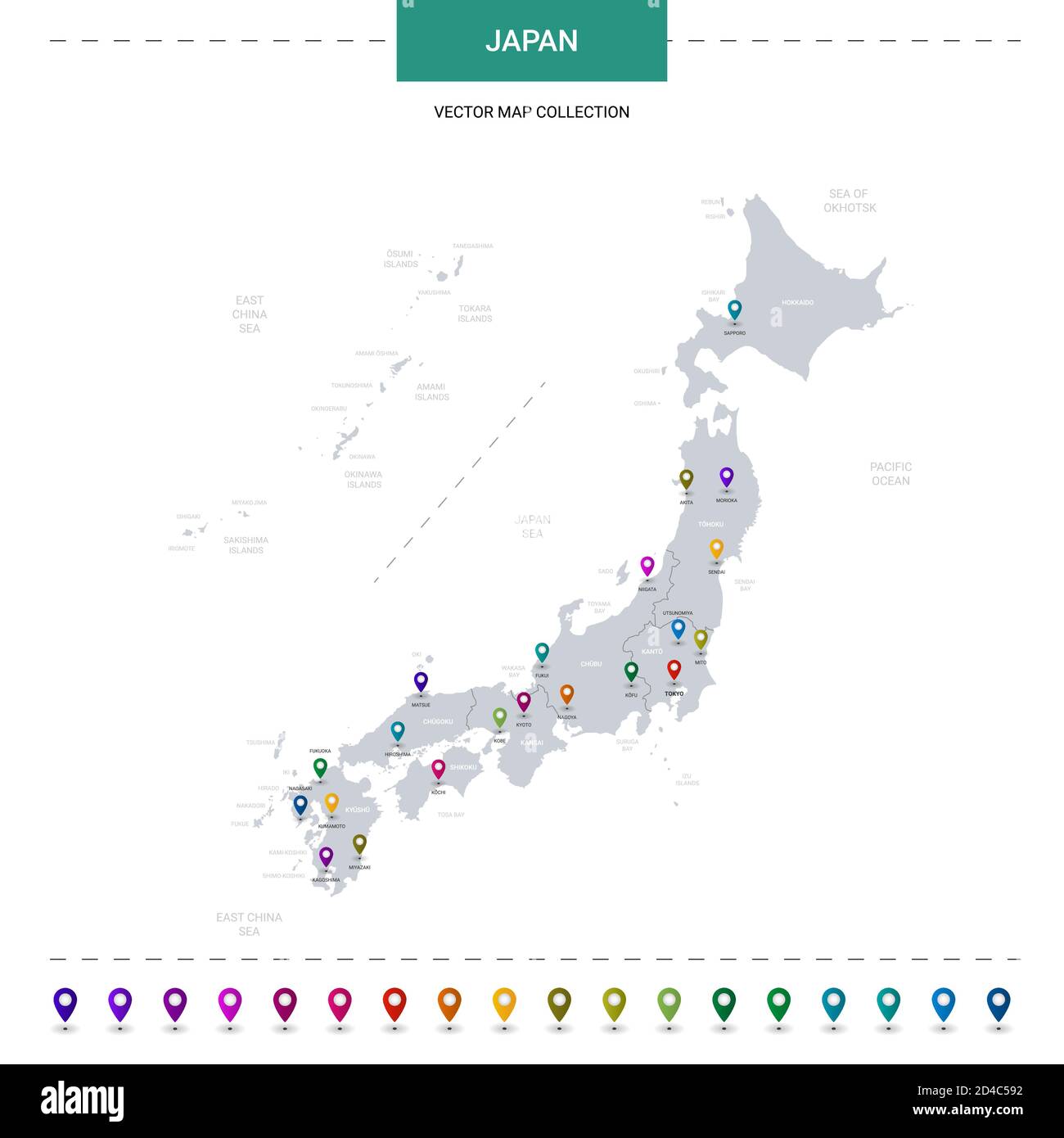 Japan map with location pointer marks. Infographic vector template ...
