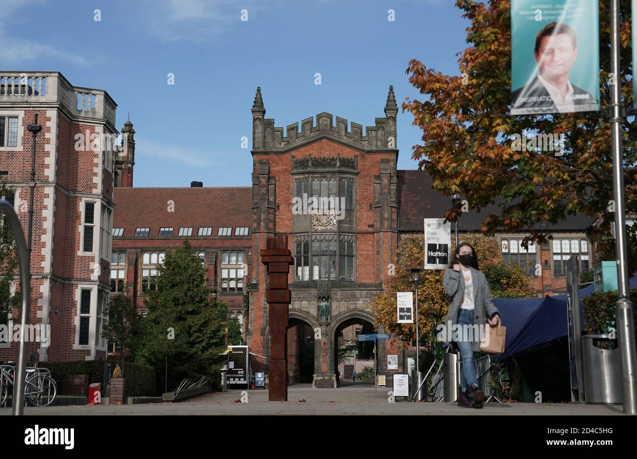 A student walks in front of the Arches at Newcastle University in ...