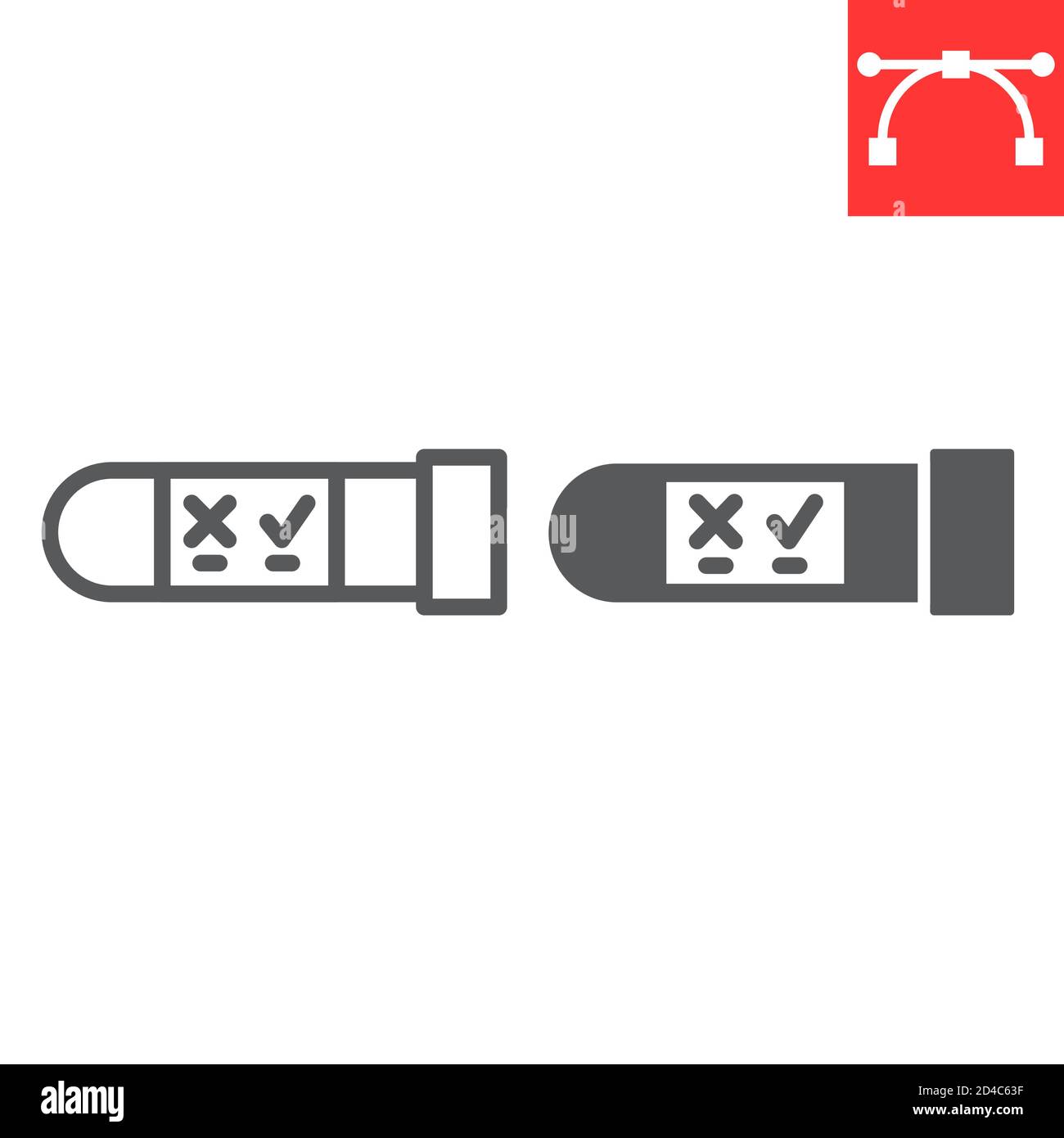 HIV test tube line and glyph icon, aids and hiv, vial for analysis sign ...