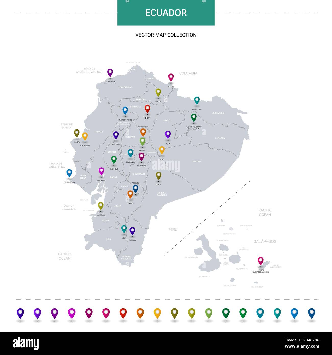 Ecuador map with location pointer marks. Infographic vector template ...