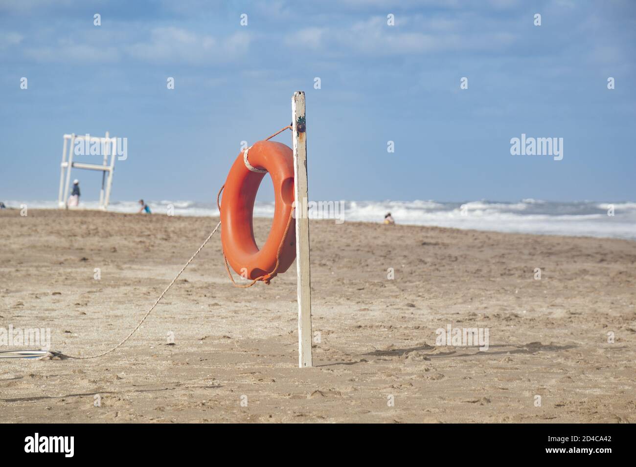 Orange lifeguard on a sandy beach in Argentina Stock Photo - Alamy