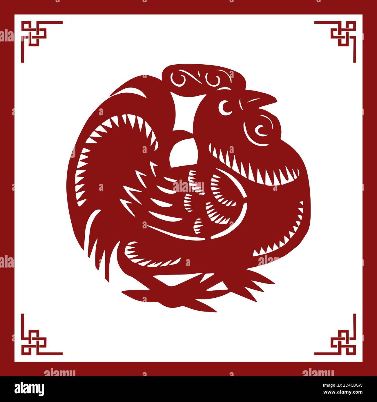 The Classic Chinese Papercutting Style Illustration A Cartoon Rooster