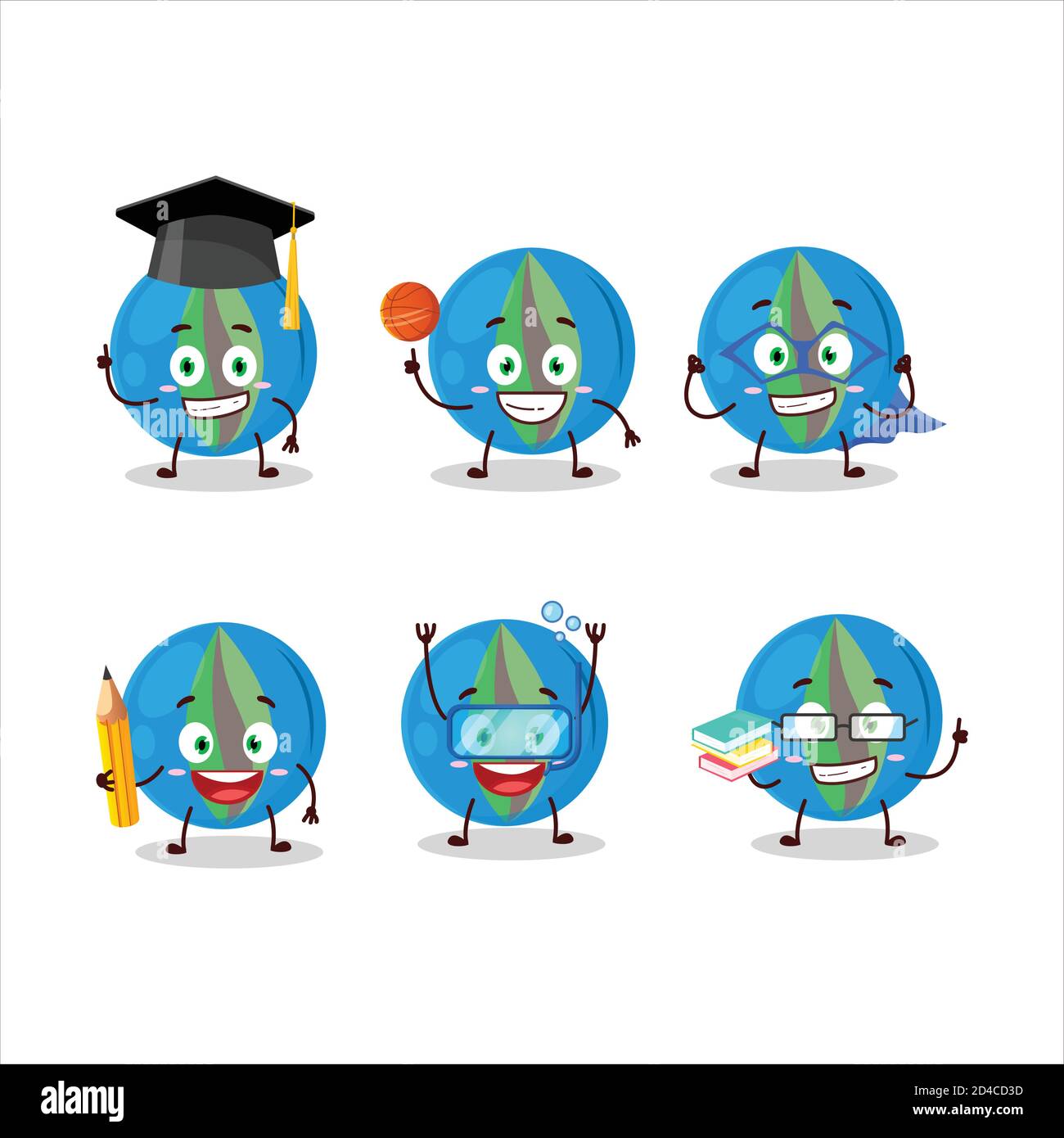 School student of blue marbles cartoon character with various ...