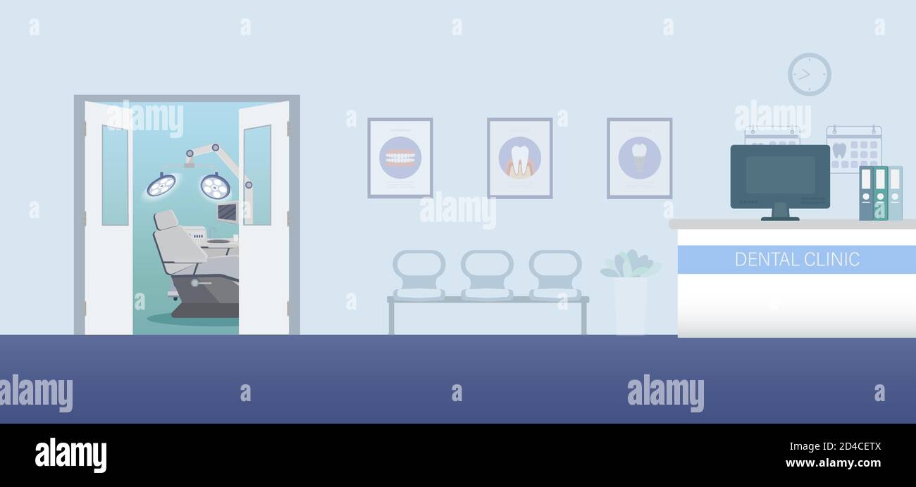 Dental clinic or dental office interior flat design vector illustration ...