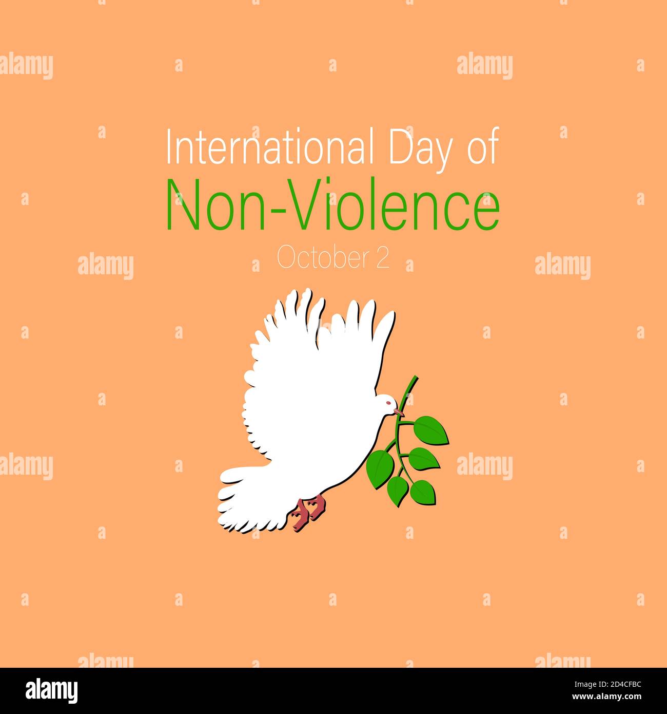 International day of non-violence. October 2. Dove flying with a green ...