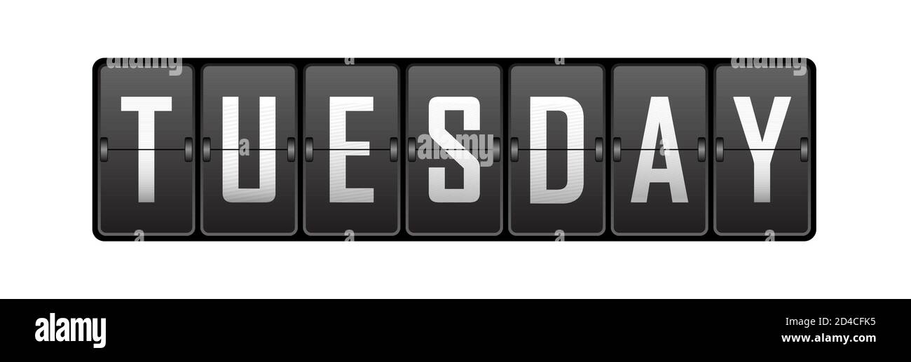 Tuesday. Name of the day of the week on the cells of the mechanical ...