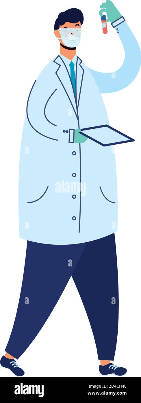 male doctor wearing medical mask with tube test flask laboratory vector ...