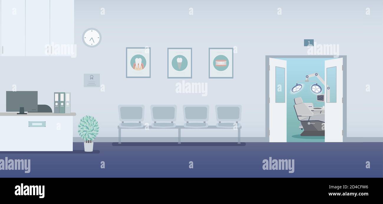 Dental clinic or dental office interior flat design vector illustration ...