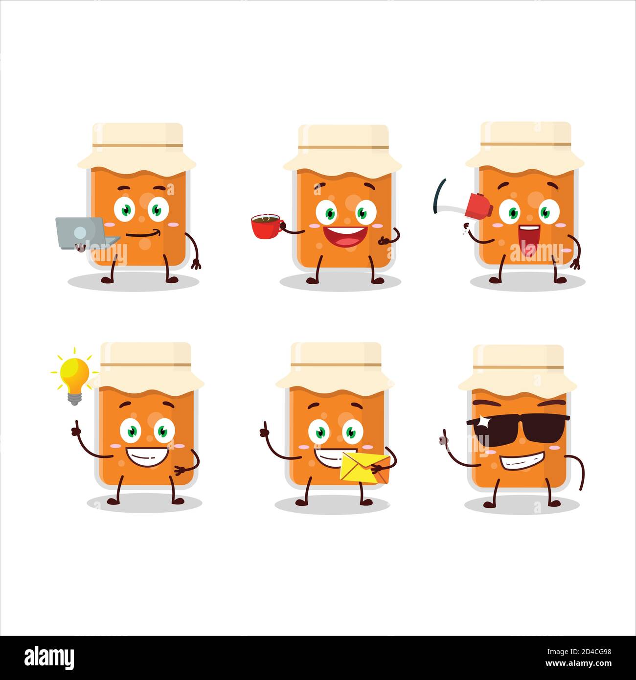 Apricot jam cartoon character with various types of business emoticons ...