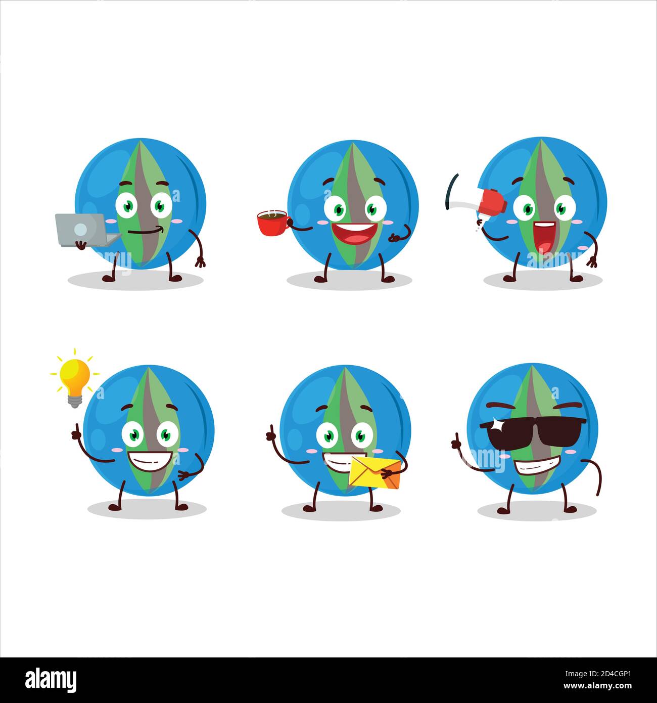 Blue marbles cartoon character with various types of business emoticons ...