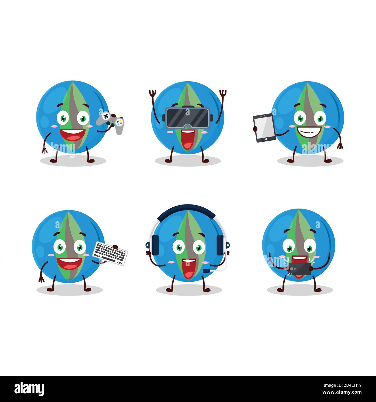 Blue marbles cartoon character are playing games with various cute ...