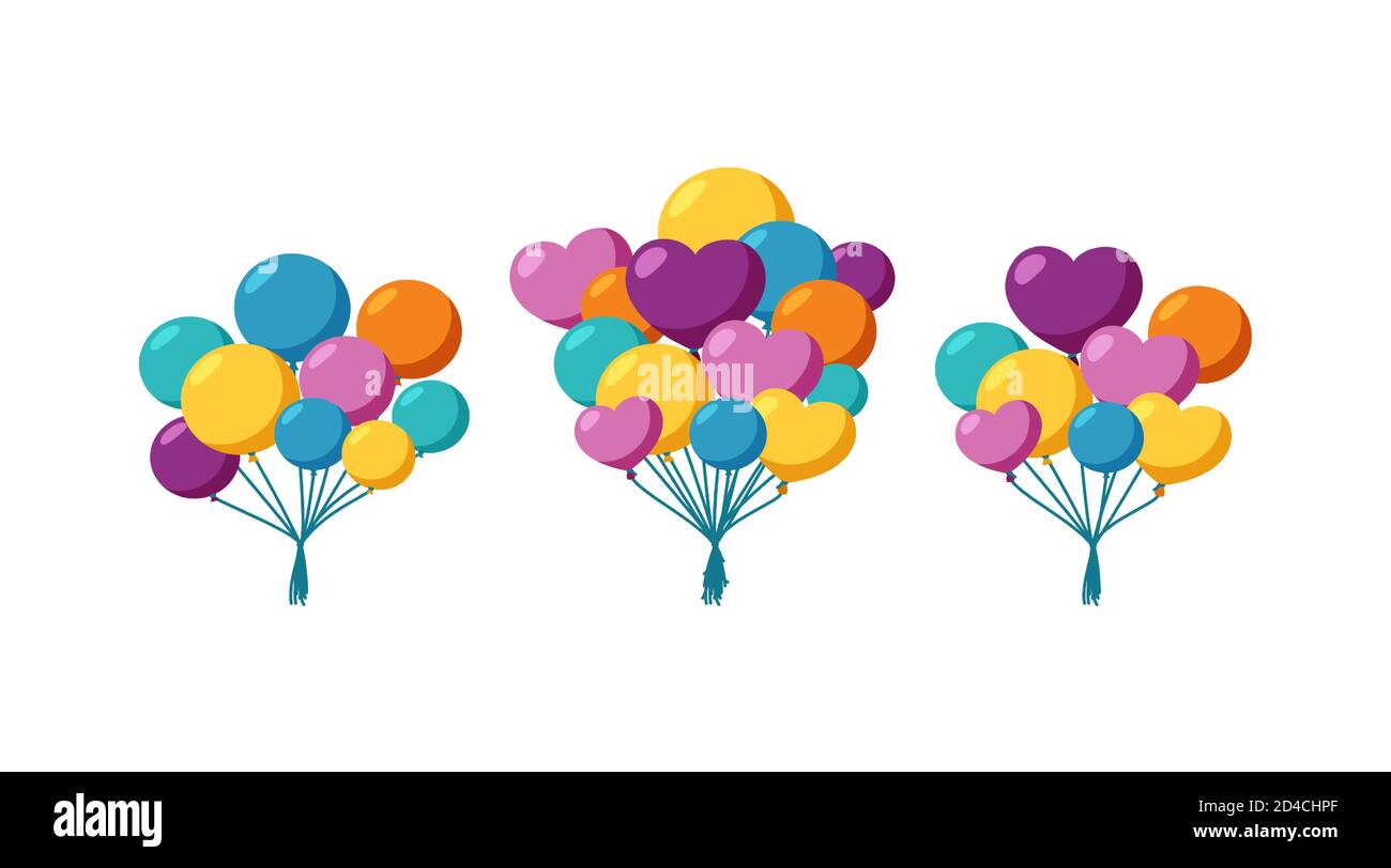 Balloons for a holiday surprise. Set of helium balloons bunches. Vector ...