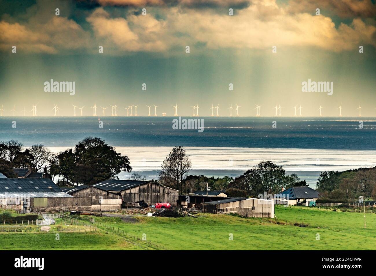 Walney Offshore Wind Farm, Irish Sea, UK. 9th Oct, 2020. View of the ...