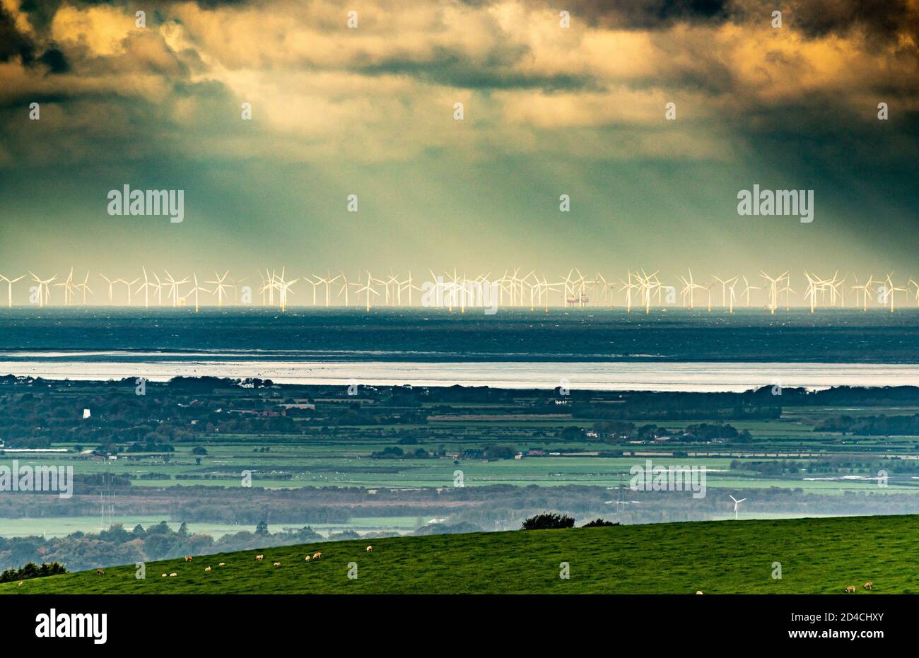 Walney Offshore Wind Farm, Irish Sea, UK. 9th Oct, 2020. View of the ...