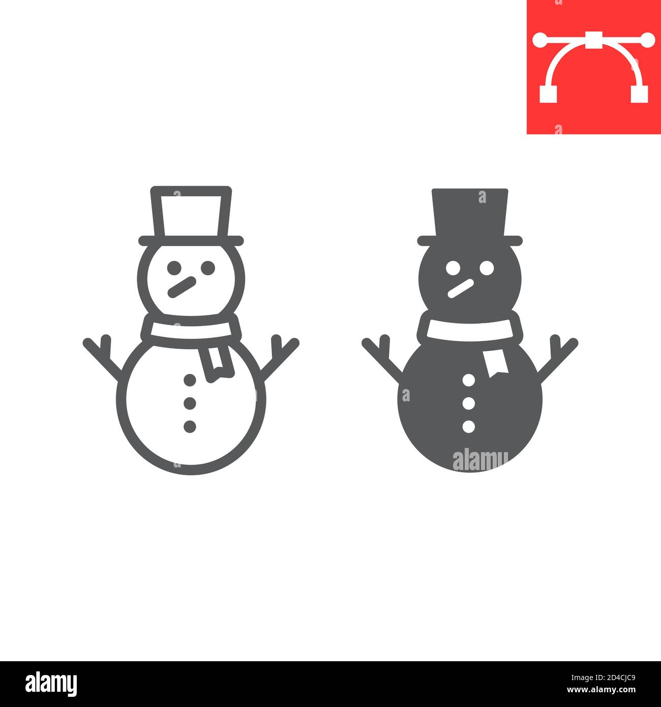 Snowman line and glyph icon, merry christmas and xmas, snowman sign ...