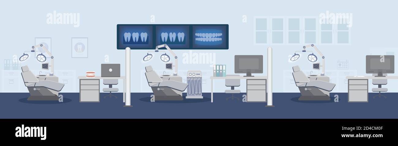 Dental clinic or dental office interior flat design vector illustration ...