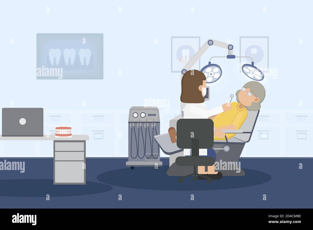 Dental clinic or dental office with patient flat design vector ...
