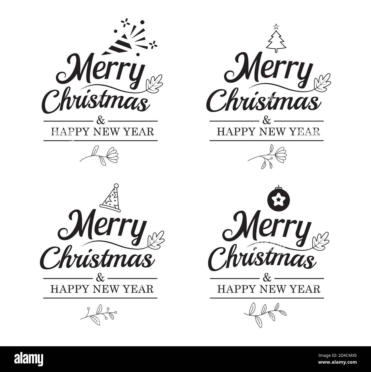 Merry christmas and happy new year typography label with symbols design ...