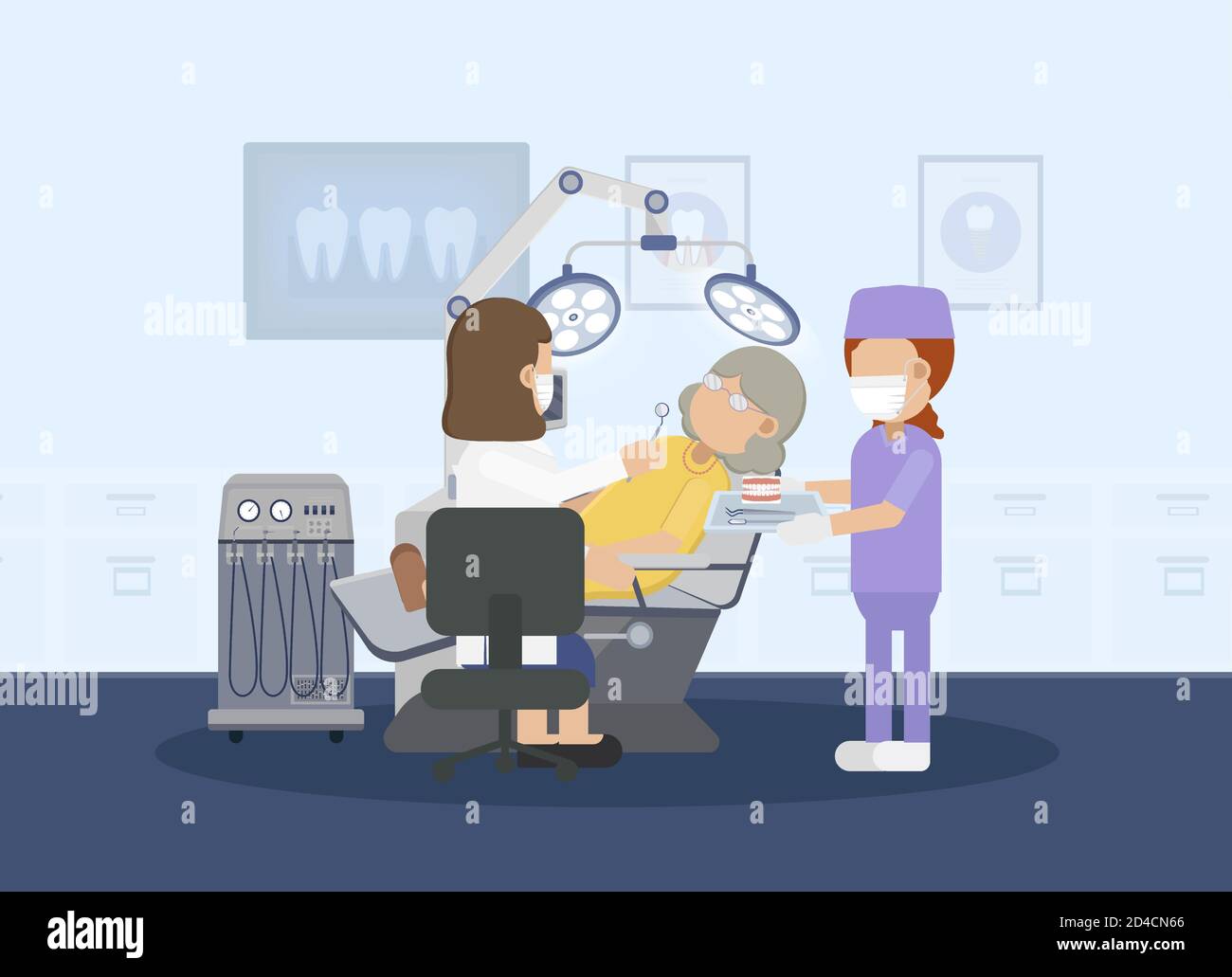 Dental clinic or dental office with patient flat design vector ...