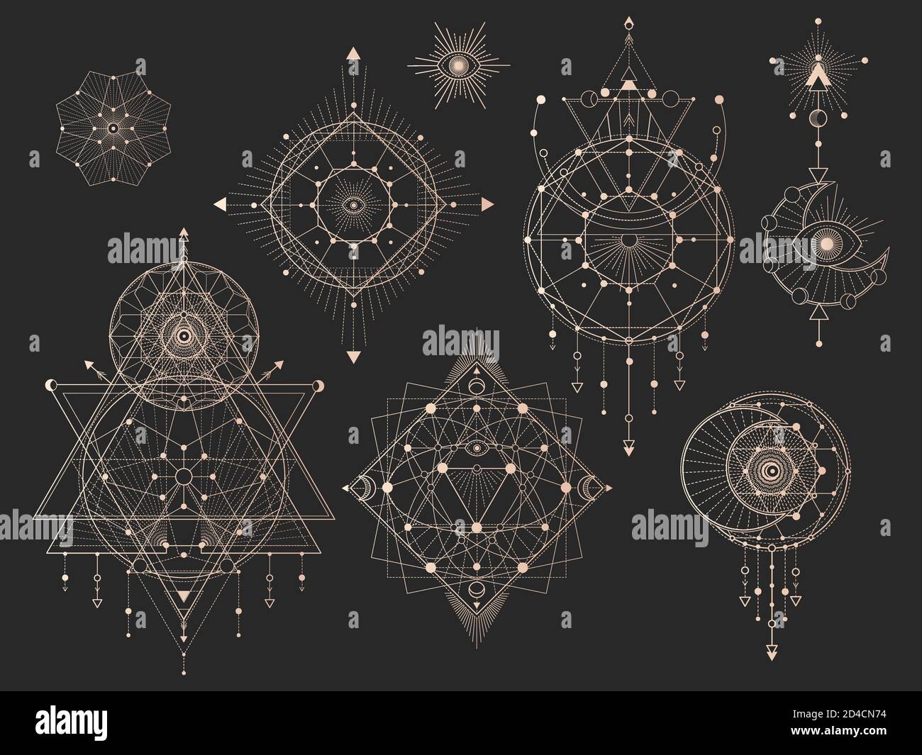 Vector set of Sacred geometric symbols with moon, eye, arrows ...