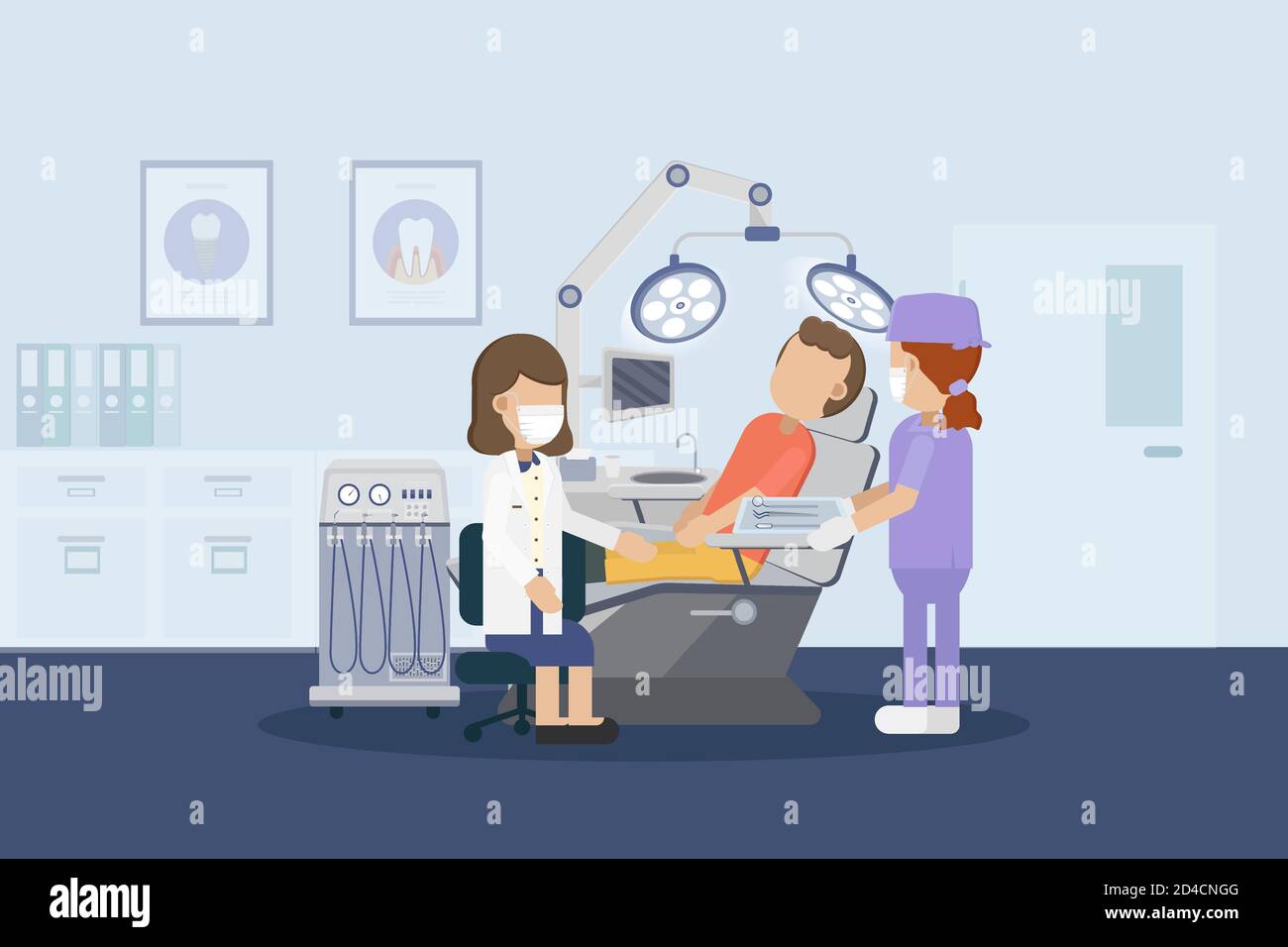 Dental clinic or dental office with patient flat design vector ...