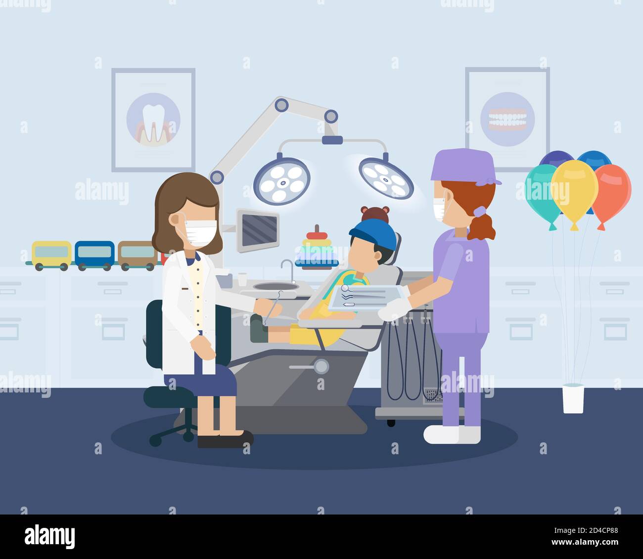 Dental clinic or dental office with patient flat design vector ...