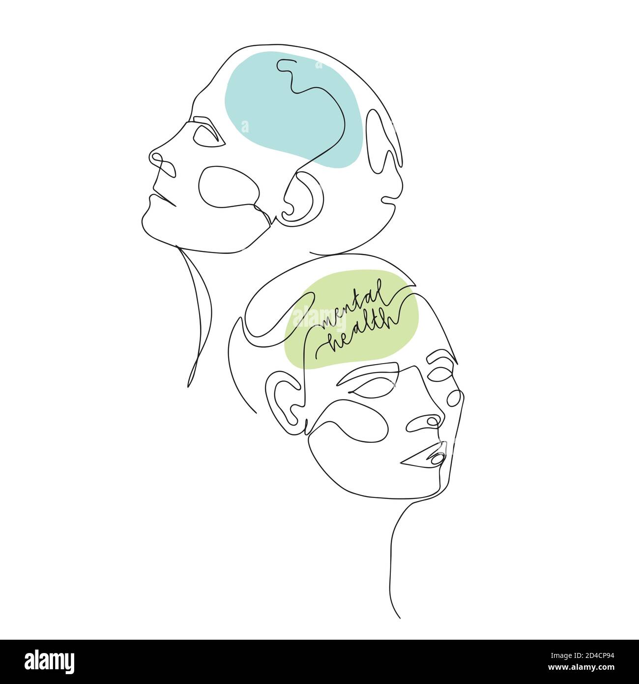 Mental Health For Women. One Line Drawing of Two Human Heads With Quote ...