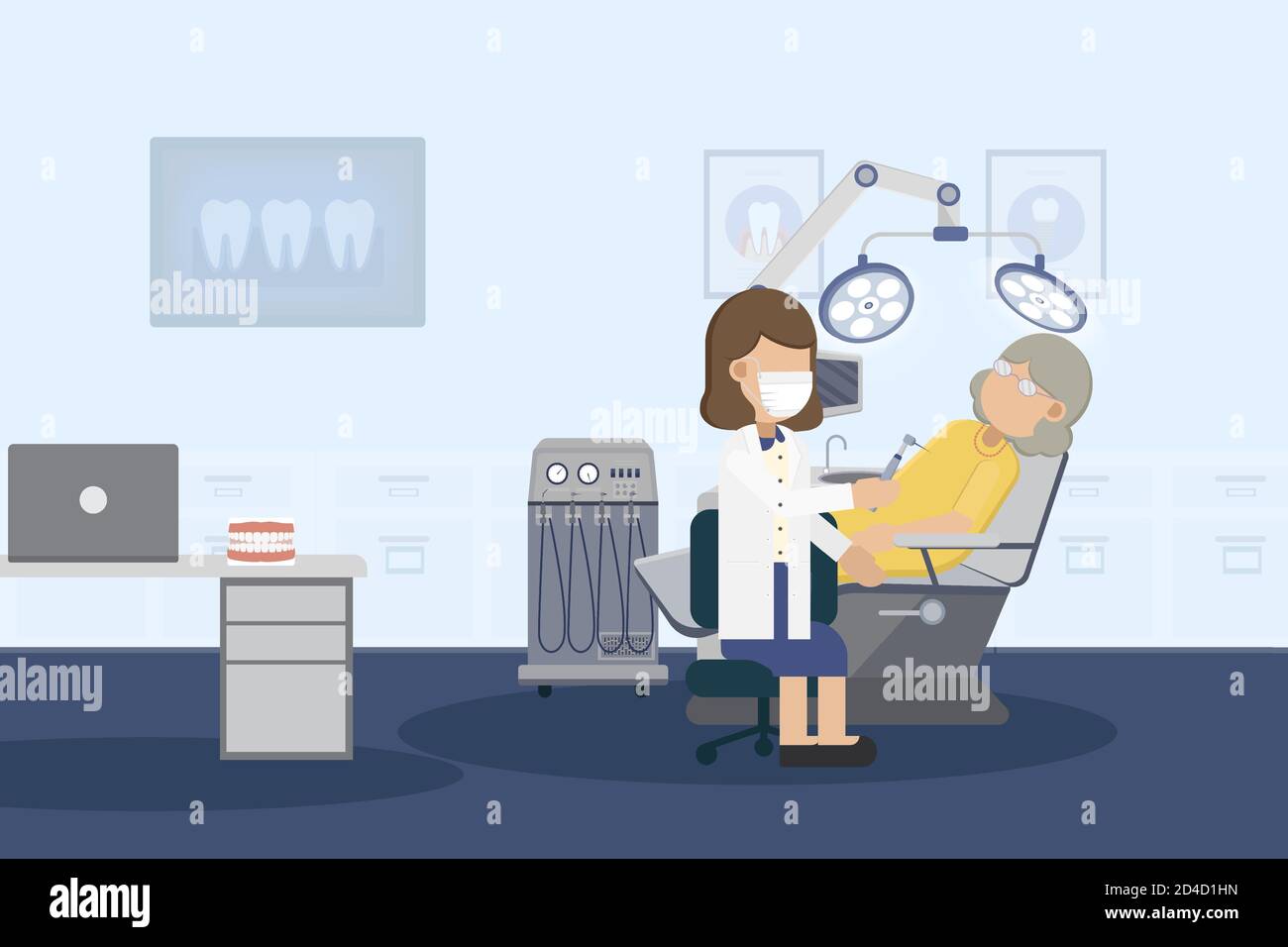 Dental clinic or dental office with patient flat design vector ...