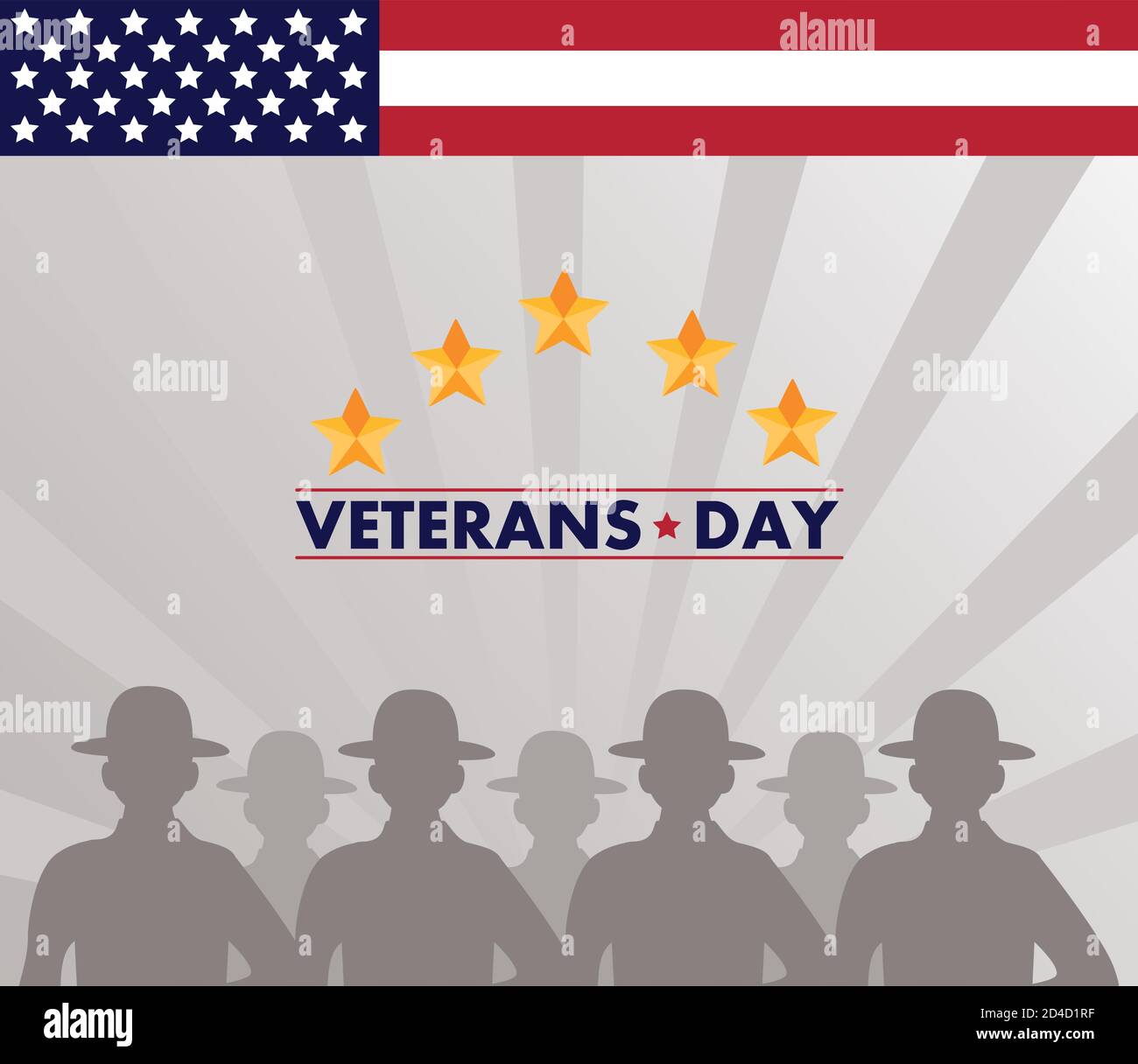 happy veterans day lettering with usa flag and soldiers silhouettes ...