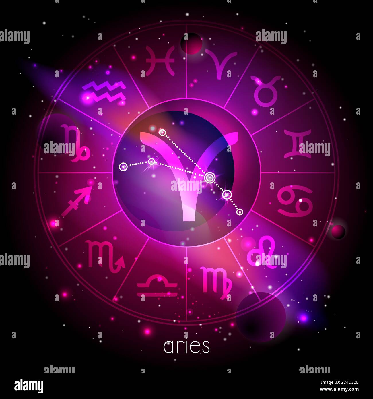 Vector illustration of sign and constellation ARIES with Horoscope ...