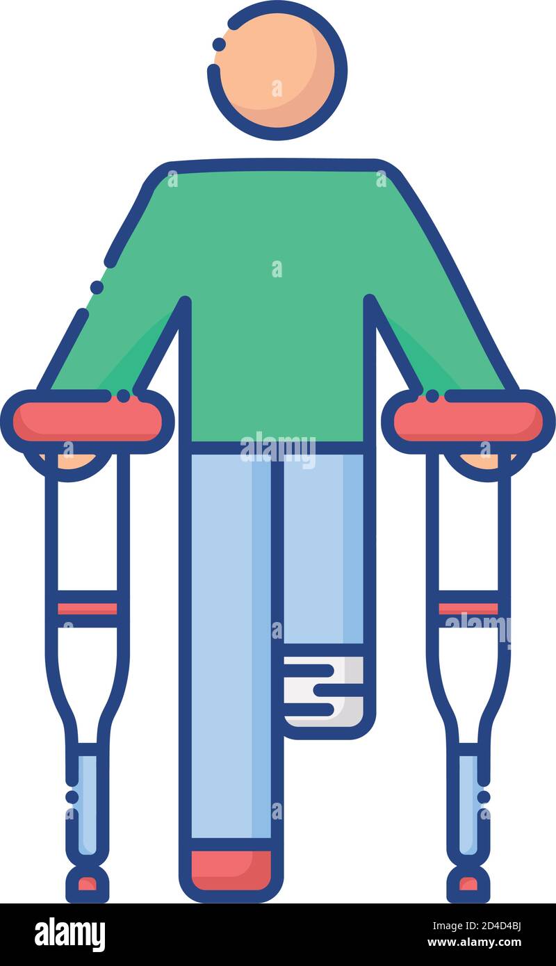 man without a leg using crutches flat style icon vector illustration ...