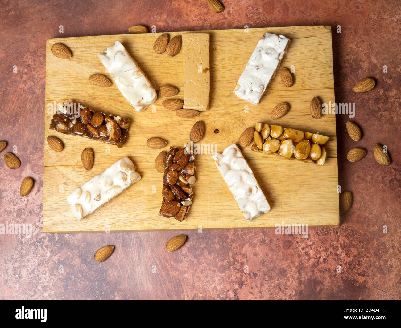 High angle shot of tasty looking snacks with nuts Stock Photo - Alamy