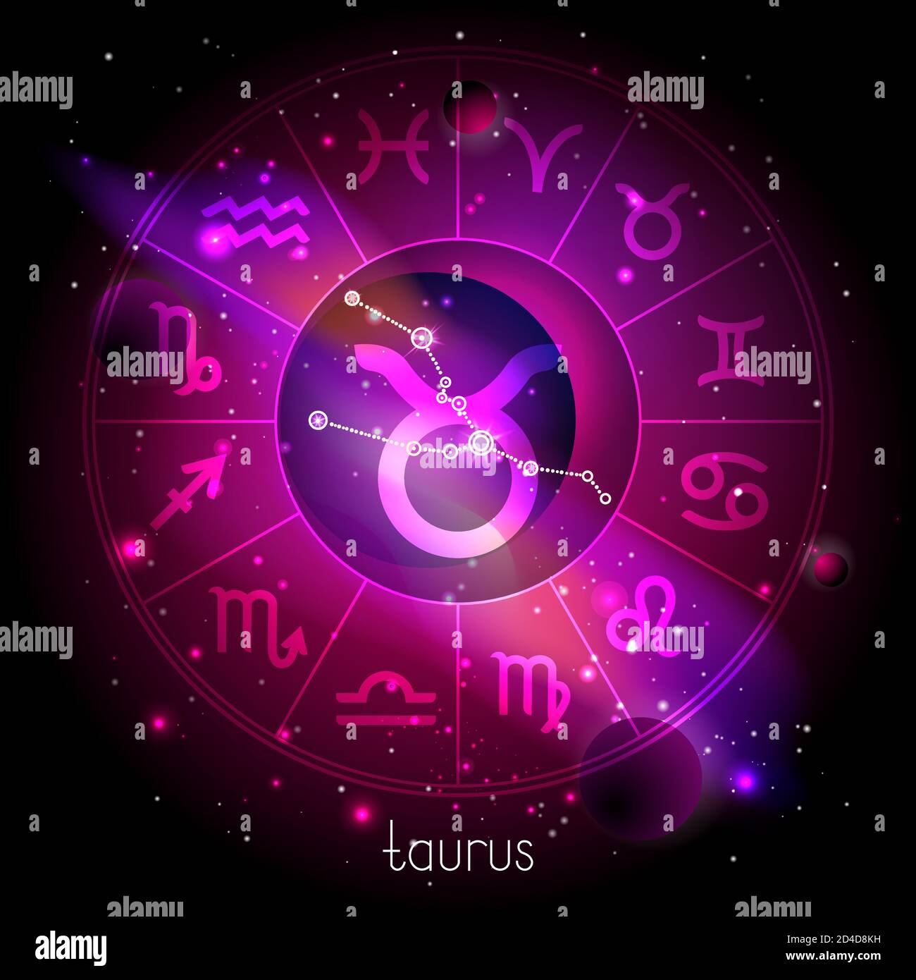 Vector illustration of sign and constellation TAURUS with Horoscope ...