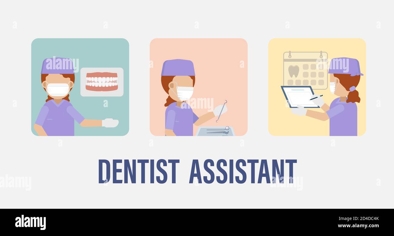Set of dentist assistant avatars flat design vector illustration Stock ...