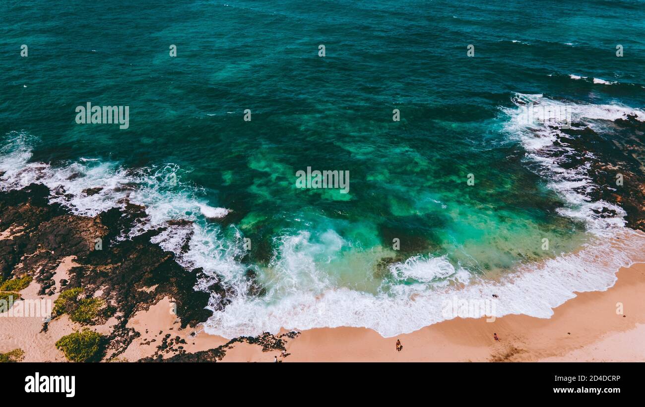 Aerial of waves and reefs, Oahu, Hawaii Stock Photo - Alamy