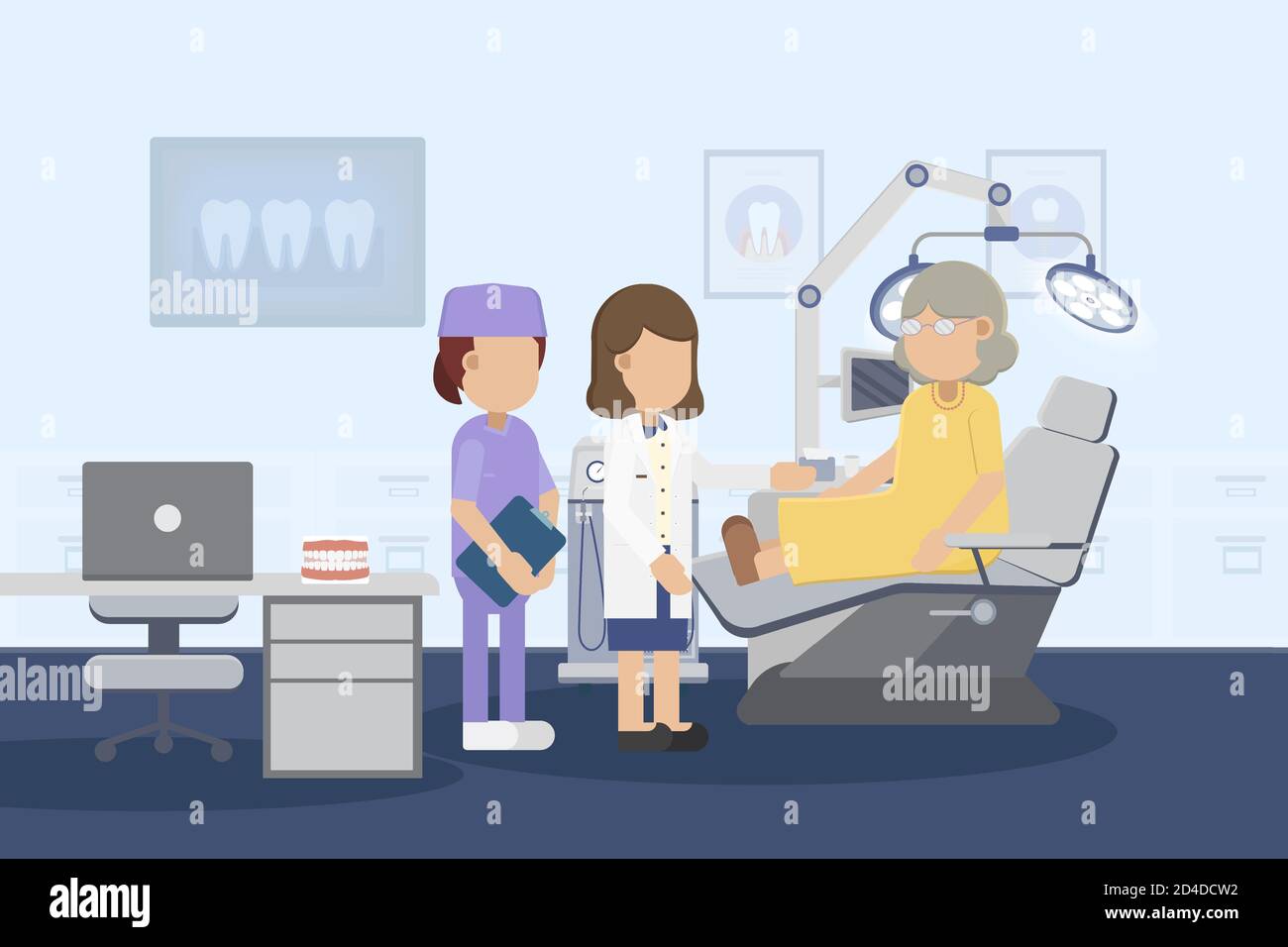 Dental clinic or dental office with patient flat design vector ...