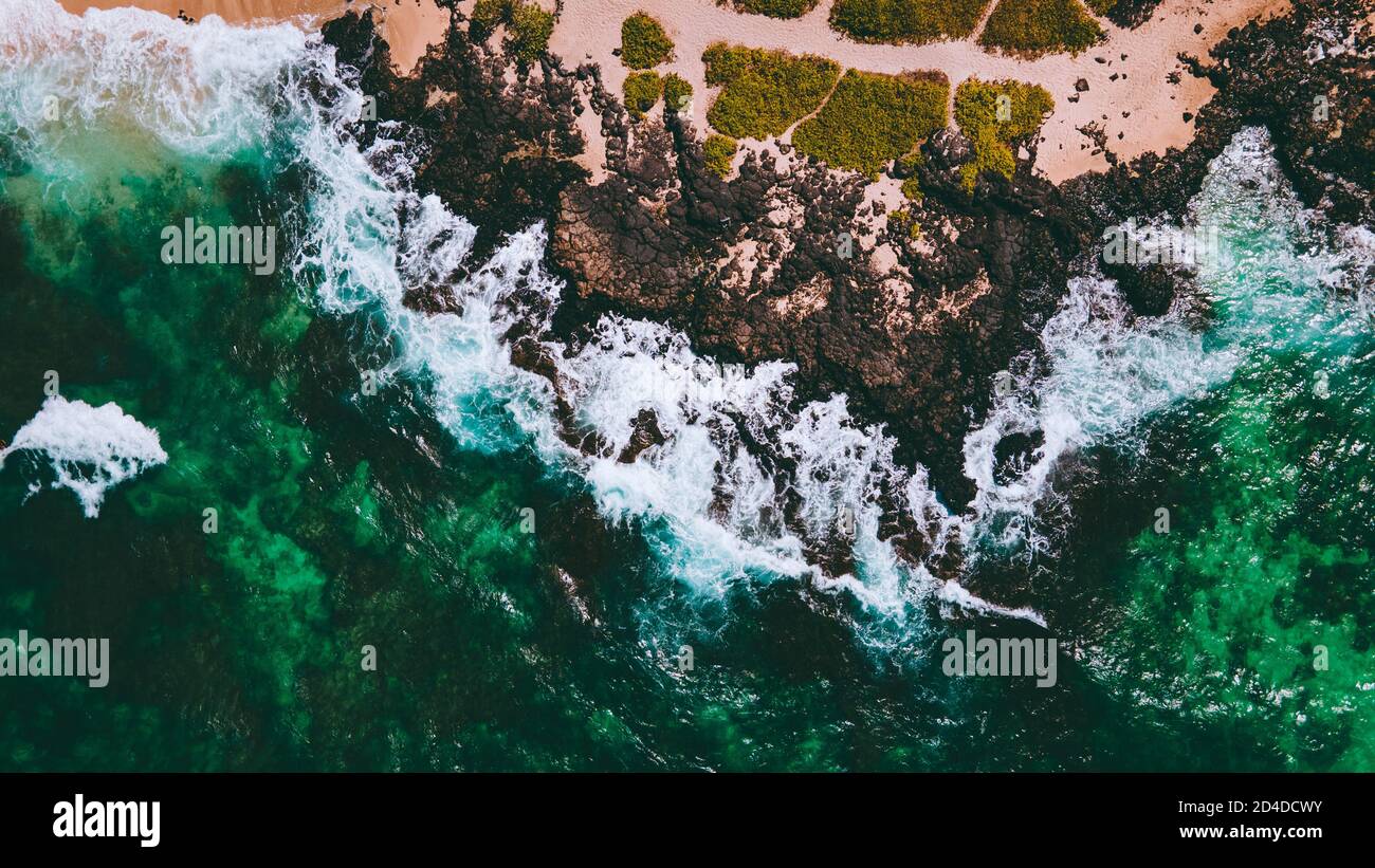 Aerial of waves and reefs, Oahu, Hawaii Stock Photo - Alamy
