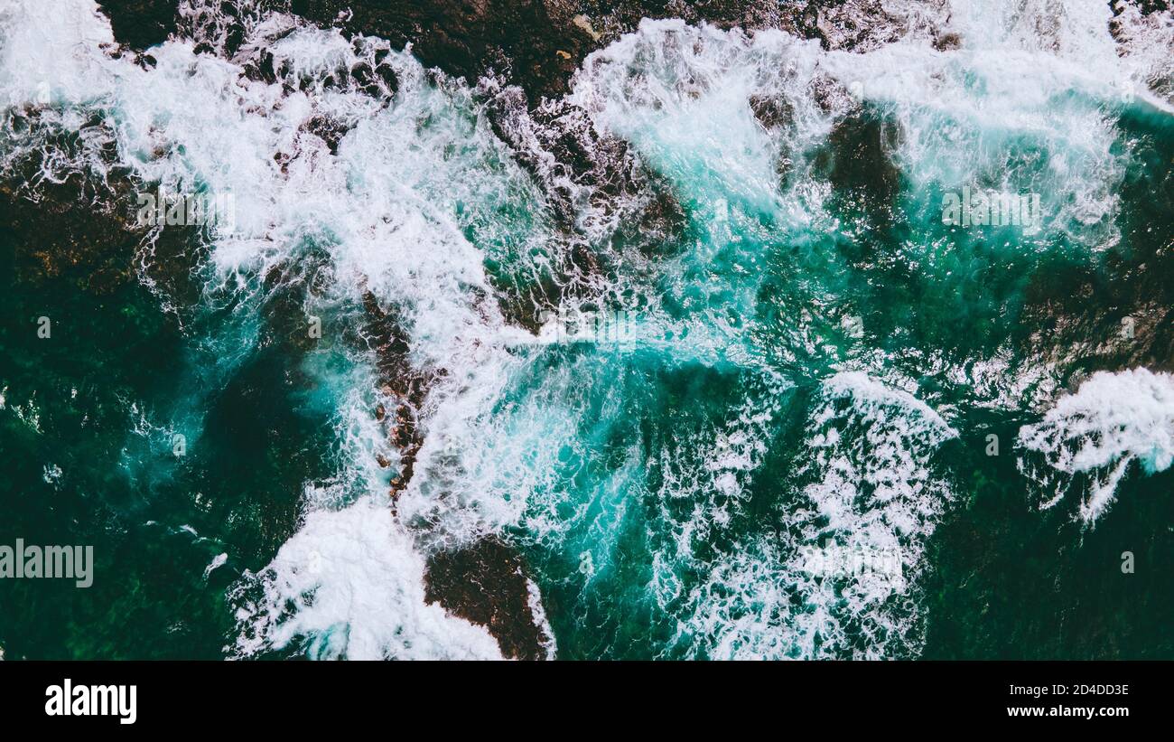Aerial of waves and reefs, Oahu, Hawaii Stock Photo - Alamy