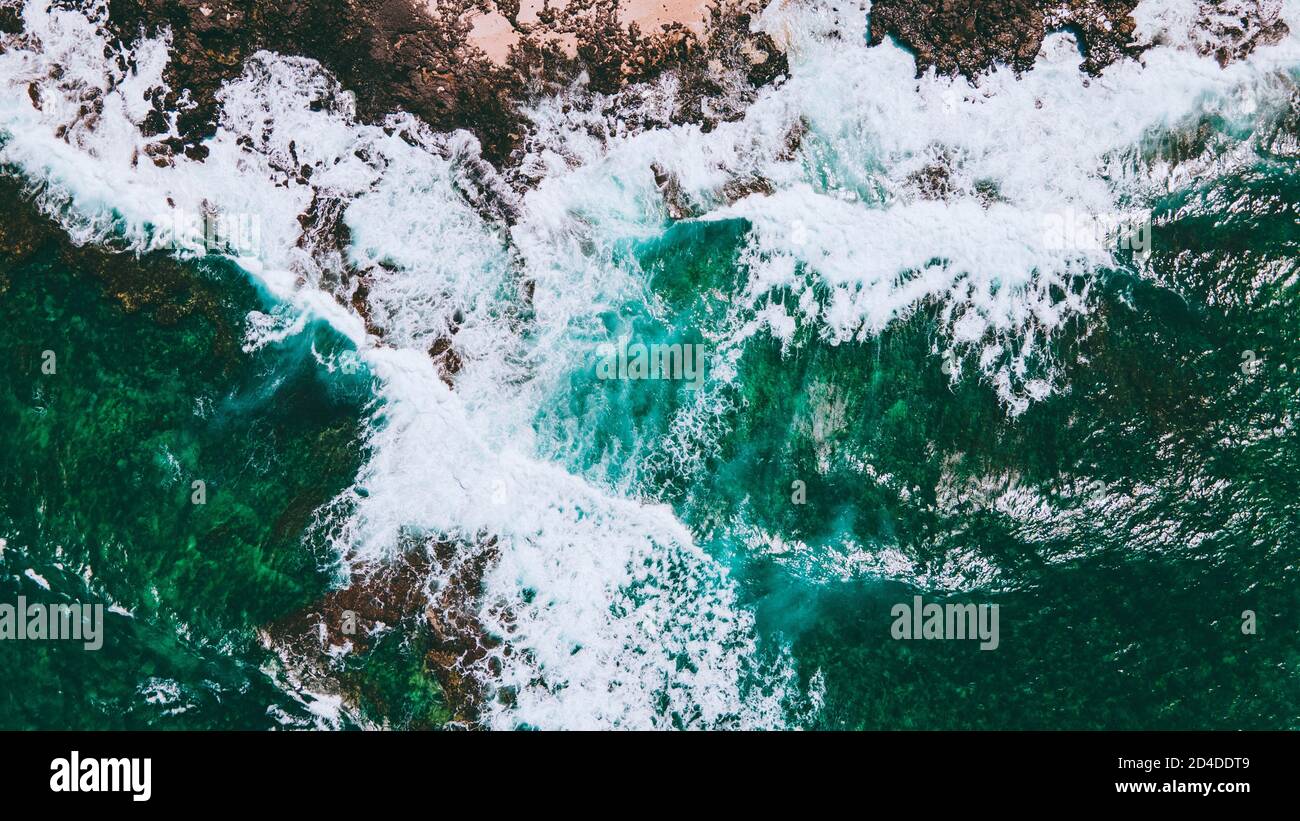 Aerial of waves and reefs, Oahu, Hawaii Stock Photo - Alamy
